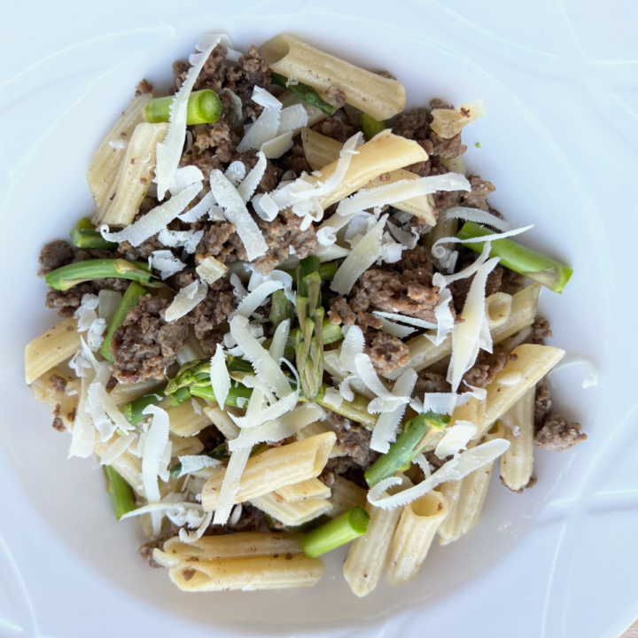 Ground Beef and Asparagus Pasta Toss - Clover Meadows Beef